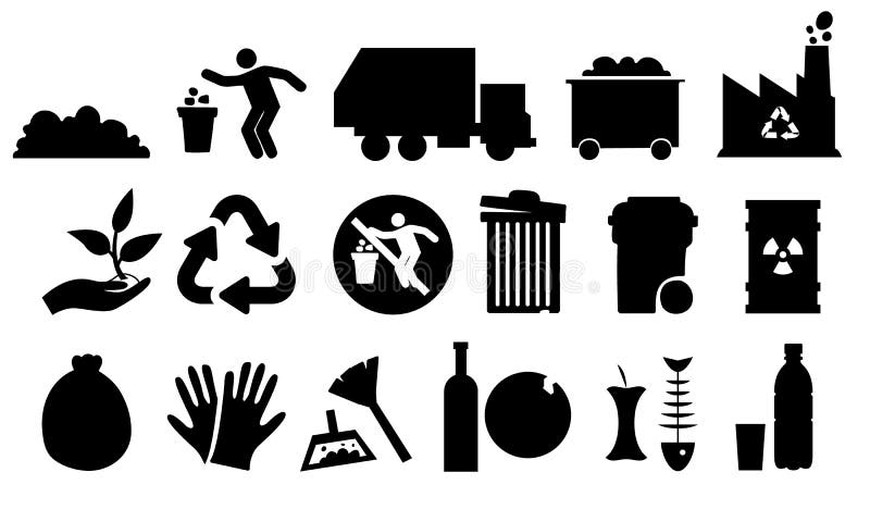 Ensemble D'icône Et De Pictogramme De Déchets Illustration de Vecteur ...