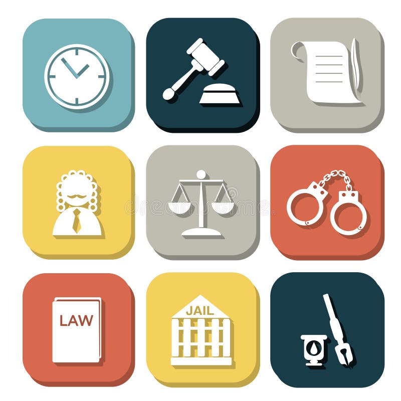 Ensemble D'icône De Juge De Loi, Signe De Justice Illustration de ...