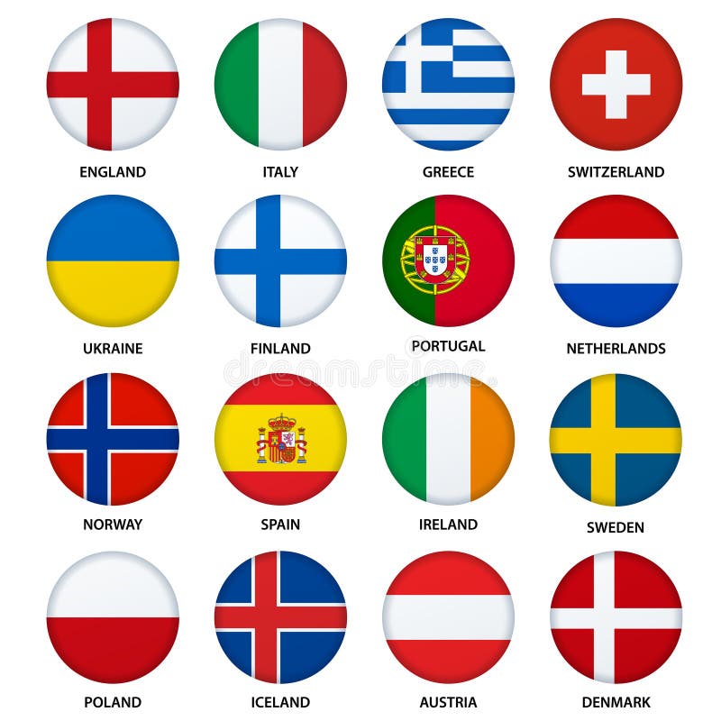 Drapeaux Ronds Brillants De L'Europe - Pleine Collection De Vecteur ...