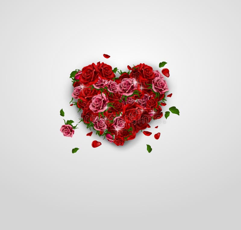 Ensemble De Coeur De Roses Roses Et Rouges Illustration Stock ...