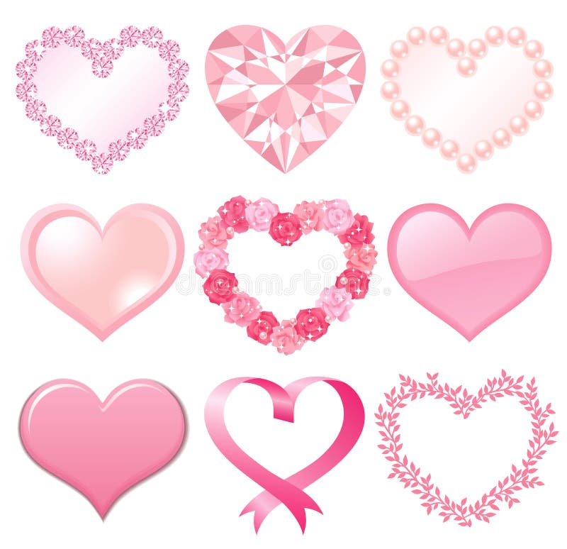 Ensemble de coeurs roses illustration de vecteur. Illustration du bijou ...