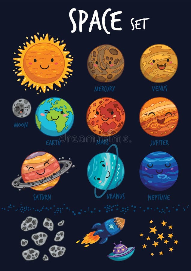 Ensemble De Lespace Collection De Planète Mignonne De Bande Dessinée