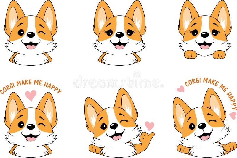 Ensemble De Portraits Joyeux De Caricatures D'un Corgi Gallois ... Ensemble De Portraits Joyeux De Caricatures D'un Corgi Gallois ...