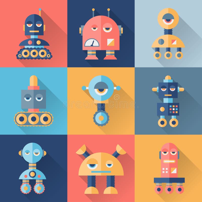 Ensemble De Robots Dans Le Style Plat Illustration de Vecteur ...