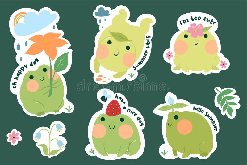 Ensemble De Stickers Avec Des Grenouilles Mignonnes. Graphiques ...