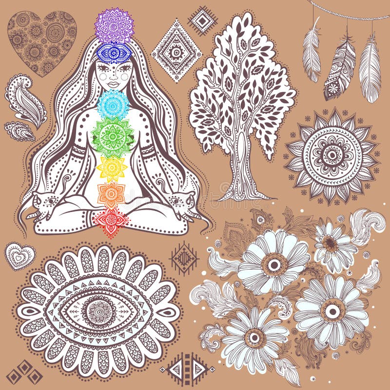 Ensemble De Symboles Ornementaux Indiens Illustration de Vecteur ...