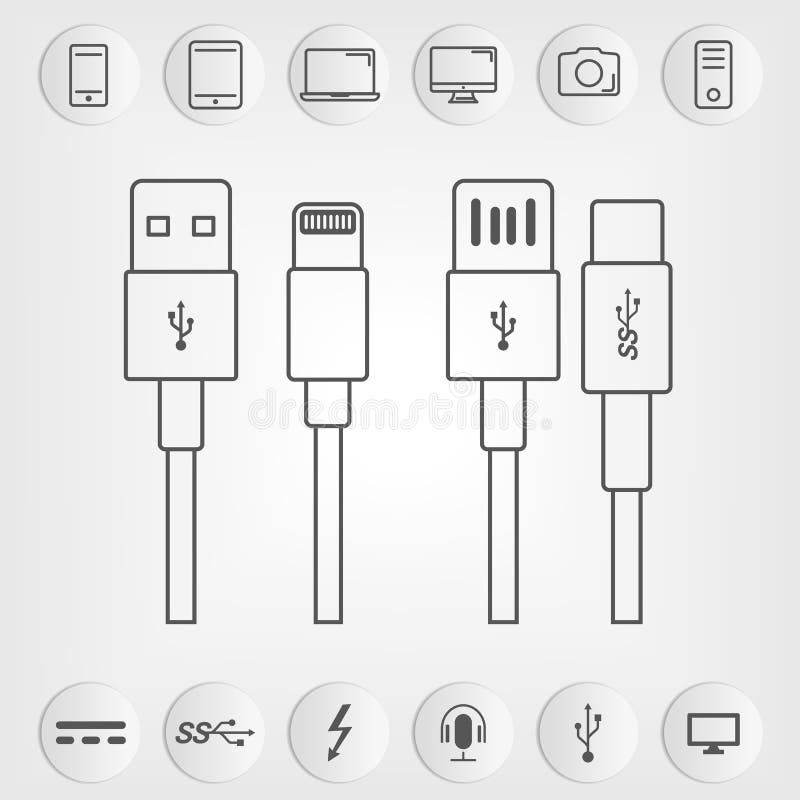 Ensemble De Type-c Interfaces D'USB Et D'USB Illustration de Vecteur ...