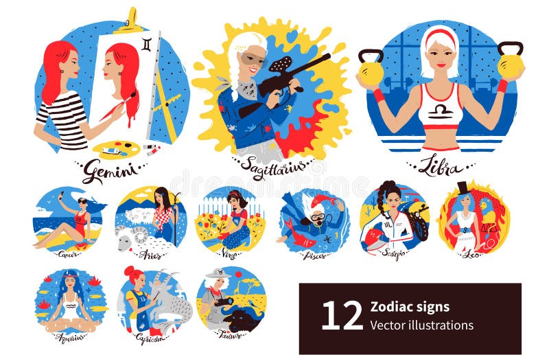 Ensemble De Vecteur D'illustrations De Signes De Zodiaque Illustration ...