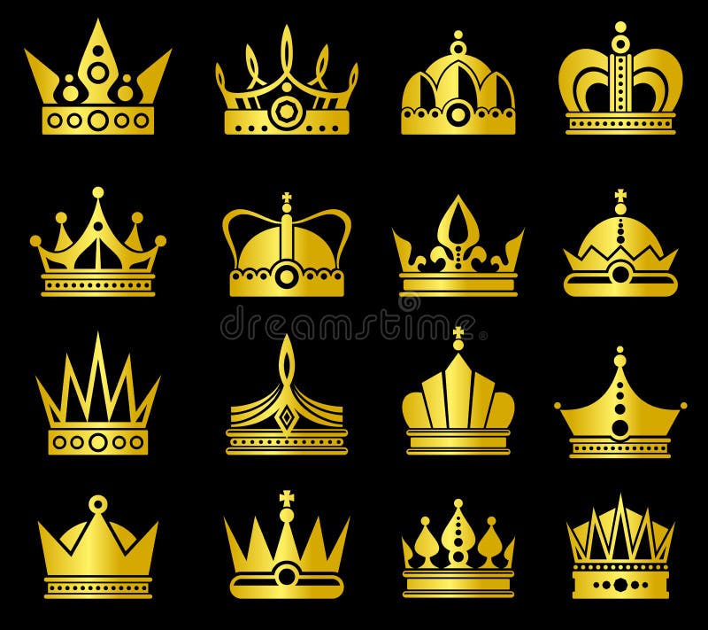 Ensemble Vectoriel 3D De Couronnes Dorées. Attributs De La Royauté Et ...