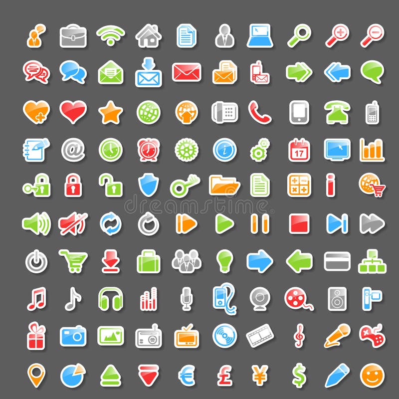 Ensemble De Vecteur De 100 Icônes D'autocollant Illustration de Vecteur ...