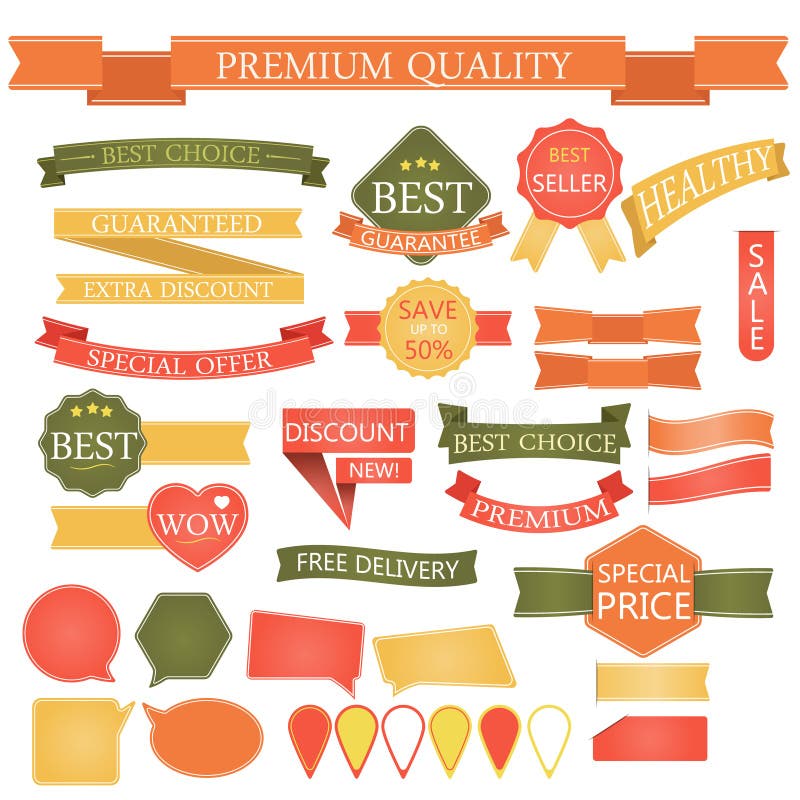 Ensemble De Vecteur De Ruban De Timbres De Labels D'insignes ...