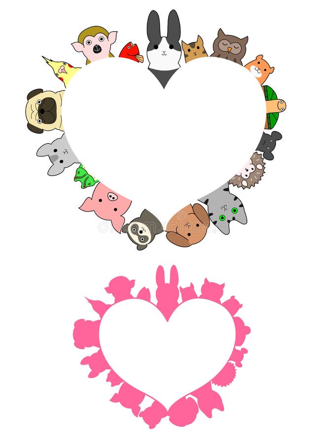 Icônes En Forme De Coeur De Visage D'animaux Familiers Illustration de ...