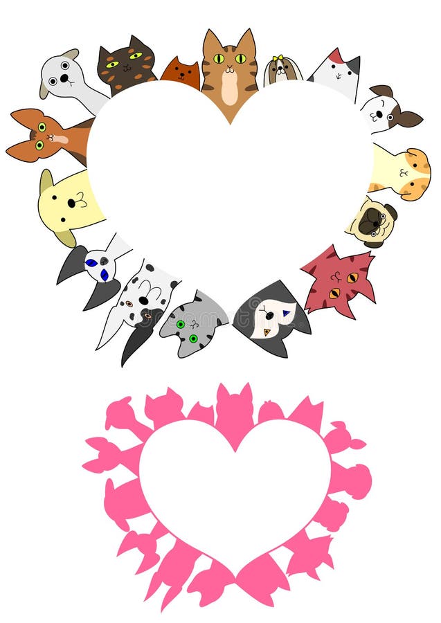 Icônes En Forme De Coeur De Visage D'animaux Familiers Illustration de ...