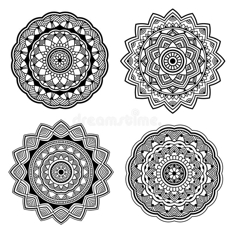 Ensemble Indien Noir De Mandala Illustration de Vecteur - Illustration ...