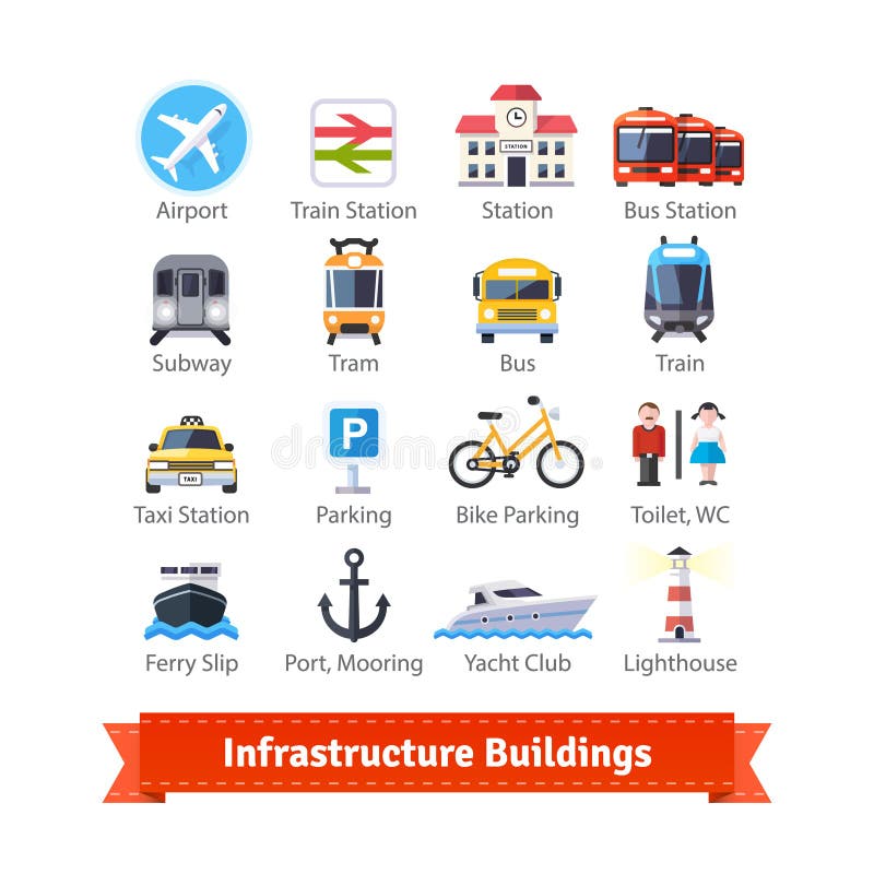 Ensemble Plat D'icône De Bâtiments D'infrastructure Illustration de ...