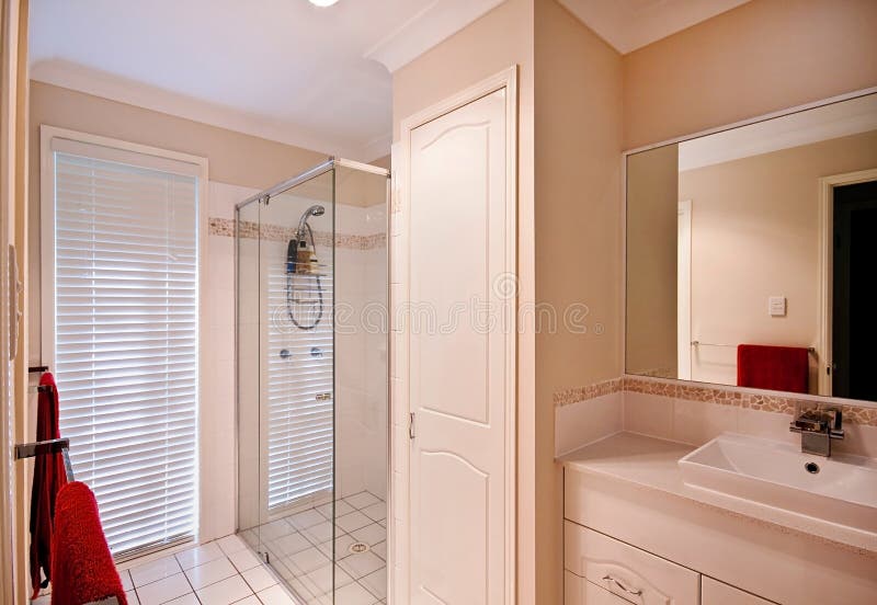 Narrow Hallway with Exit To Bathroom Stock Photo - Image of white ...