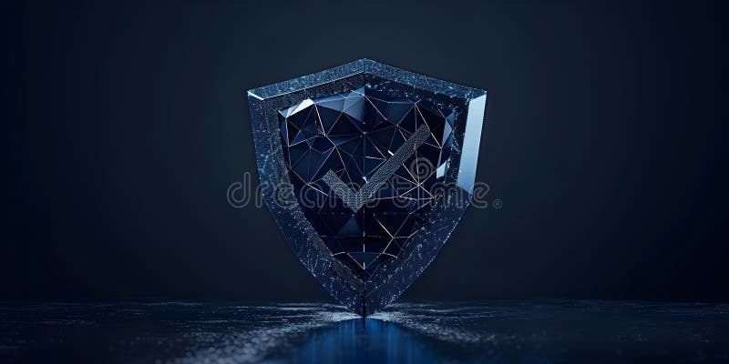 Ensuring Cybersecurity with a Dark Blue Polygonal Wireframe Shield and ...
