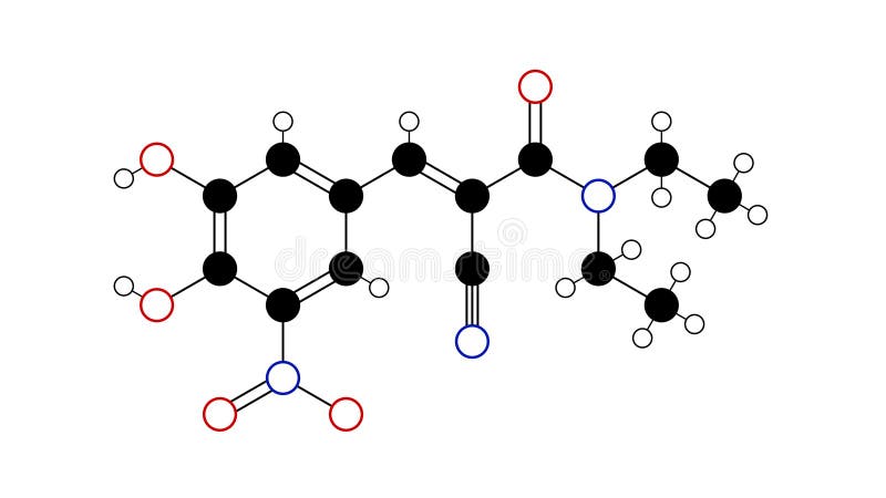 Entacapone Molecule, Structural Chemical Formula, Ball-and-stick Model ...