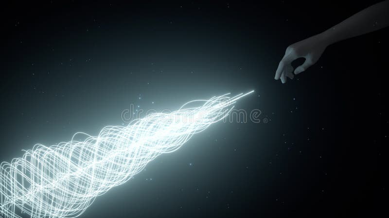 The Entangled Light Particles Roll Upward and Connect with the Hand ...