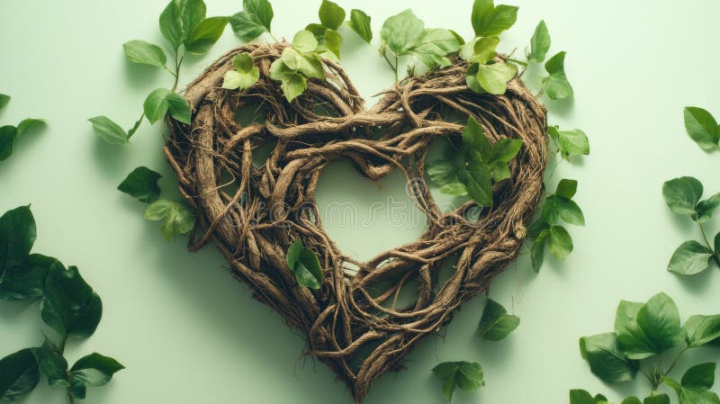 Entangled Roots and Fresh Green Leaves Create a Heart Symbolizing Love ...