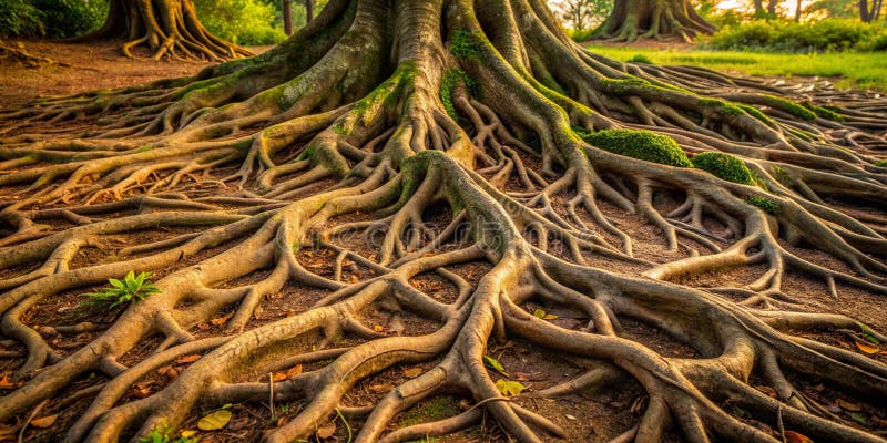 Entangled Tree Roots in the Gnarled Ground AI-Created Content Stock ...
