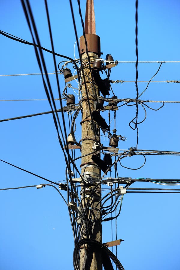 Entangled Wires on the Pole. Stock Photo - Image of disorganized, post ...