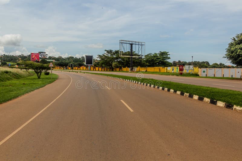 ENTEBBE, UGANDA - APRIL 3, 2020: Airport Road in Entebbe, Uganda. Empty ...
