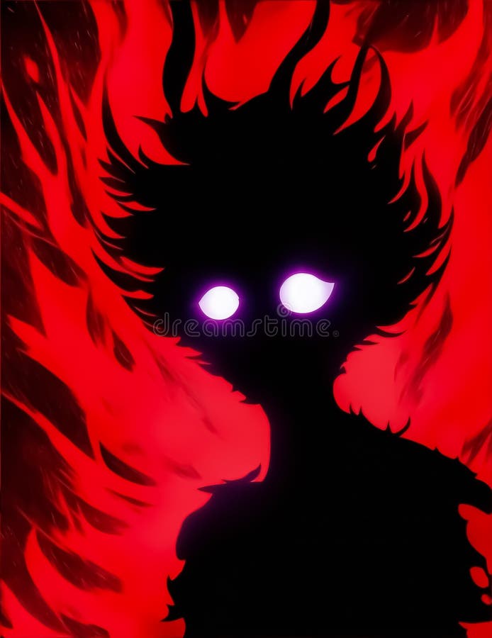 Anime Style Silhouette Character with Red Fire Stock Illustration ...