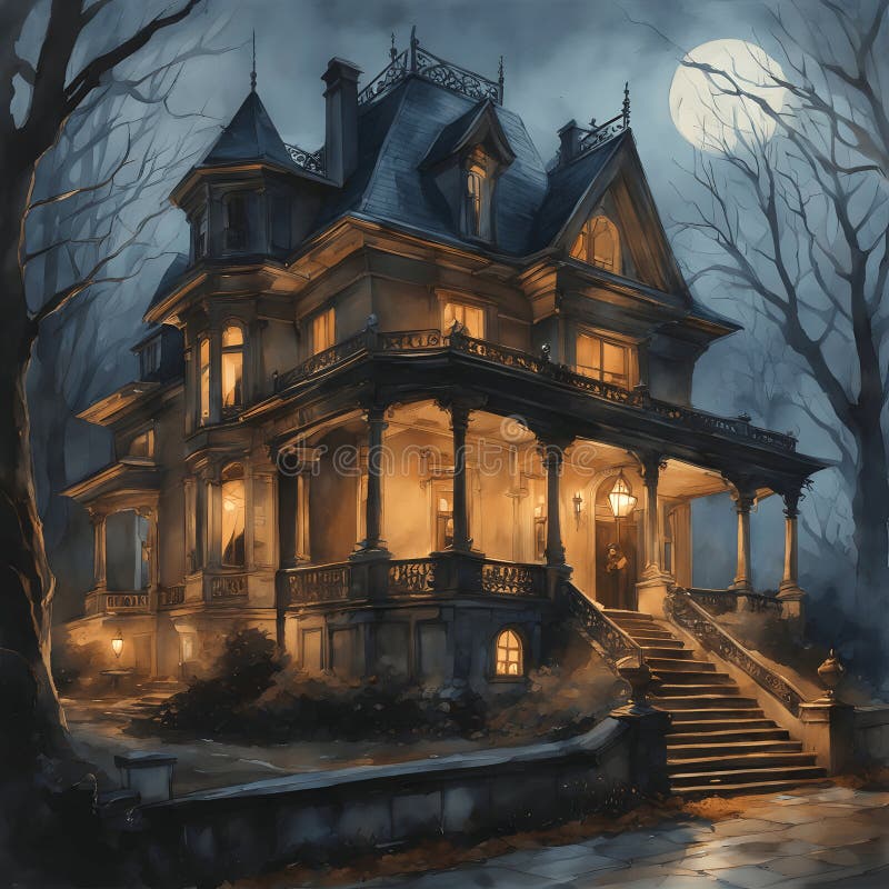 A Spooky Mansion with Eerie Lights and Creepy Creatures Lurking Around ...