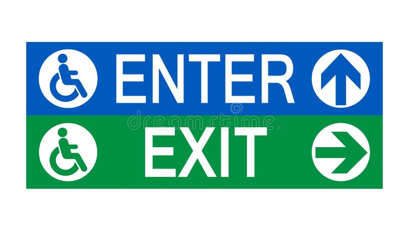 Enter and Exit Sign for Disabled Persons. Horizontal Strips with Symbol ...