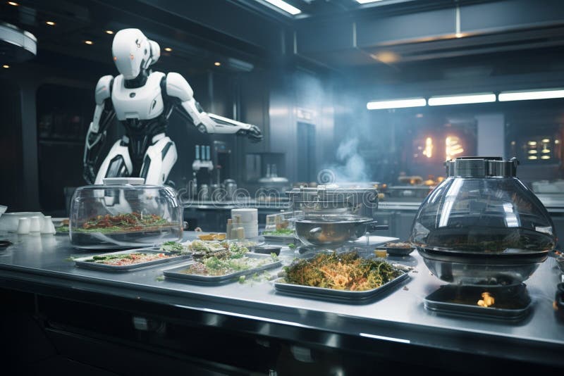 Enter a Futuristic Kitchen Where Robot Chefs Stock Illustration ...