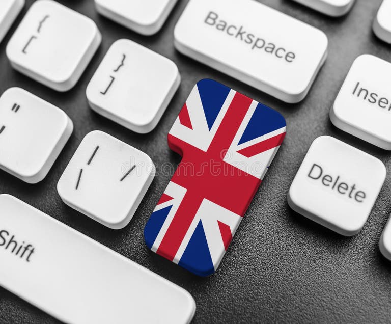 Enter Key Button with Flag of Great Britan. Stock Image - Image of sign ...