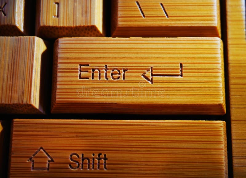 Enter Key on Wooden Bamboo Keyboard Backdrop Stock Photo - Image of ...