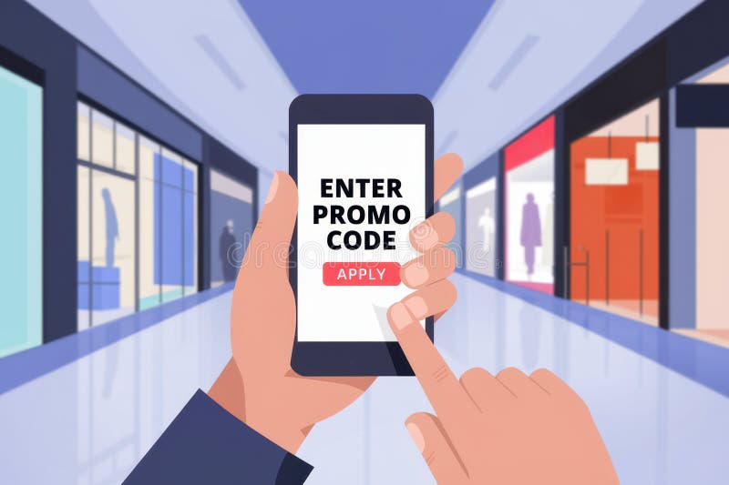 Enter Promo Code on Smartphone in Modern Shopping Mall Stock ...