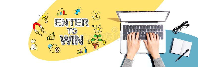 Enter To Win with Person Using a Laptop Stock Photo - Image of computer ...