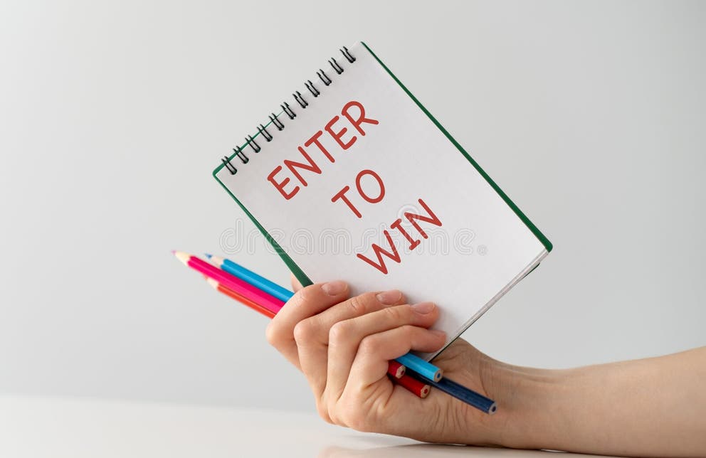 Enter To Win Poster with Paper Notepad on Catch Notebook in Hand, Enter ...
