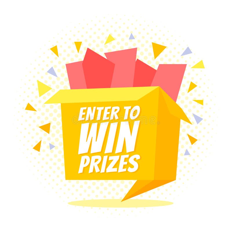 Enter To Win Prizes Gift Box. Cartoon Origami Style Vector Illustration ...