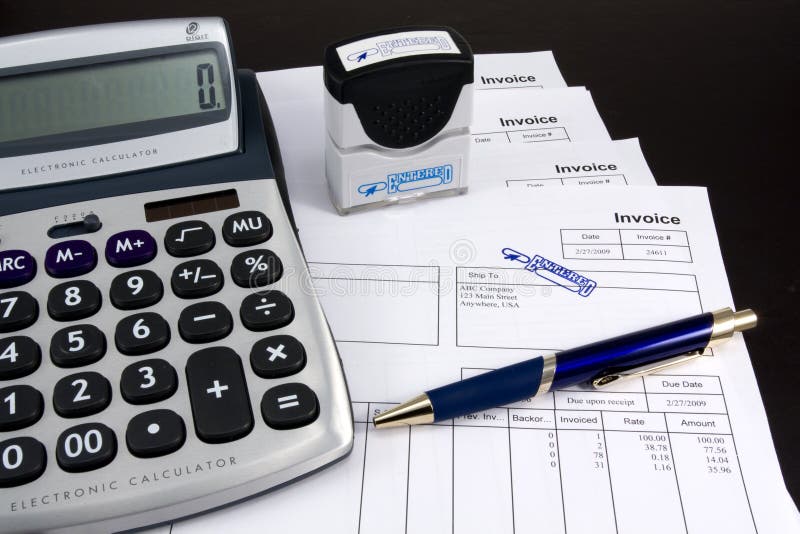 Entered Invoice with Calculator and Pen Stock Image - Image of received ...