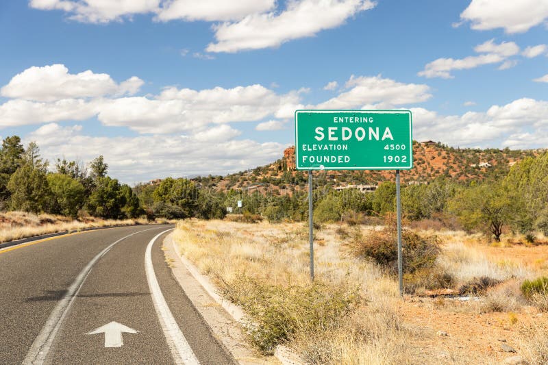 An Enterering Sedona, AZ Sign Along the Side of the Road. Stock Image ...