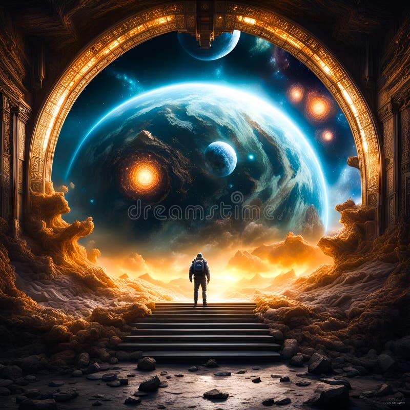 Entering another dimension stock illustration. Illustration of three ...