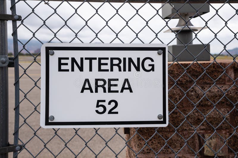 Entering Area 52 sign stock photo. Image of mystery - 305775630