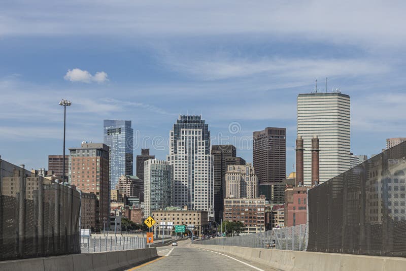 Entering Boston by Interstate with Blue Sky and Skyline Editorial ...