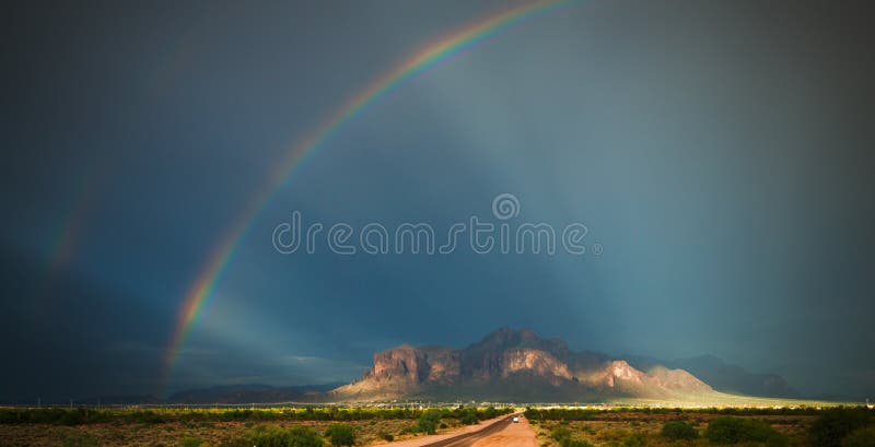Entering the Double Rainbow Stock Image - Image of mountain, long ...