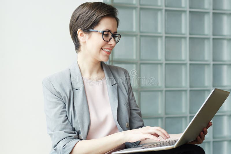 Entering information stock image. Image of happy, economist - 92748845