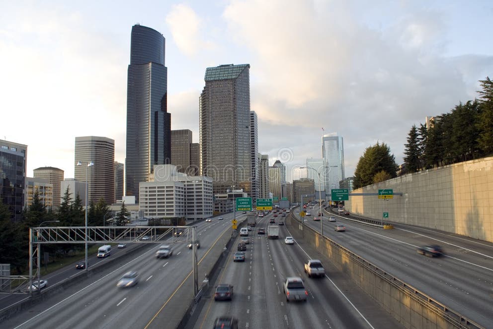 Entering Seattle from I 5 stock image. Image of united - 27956553