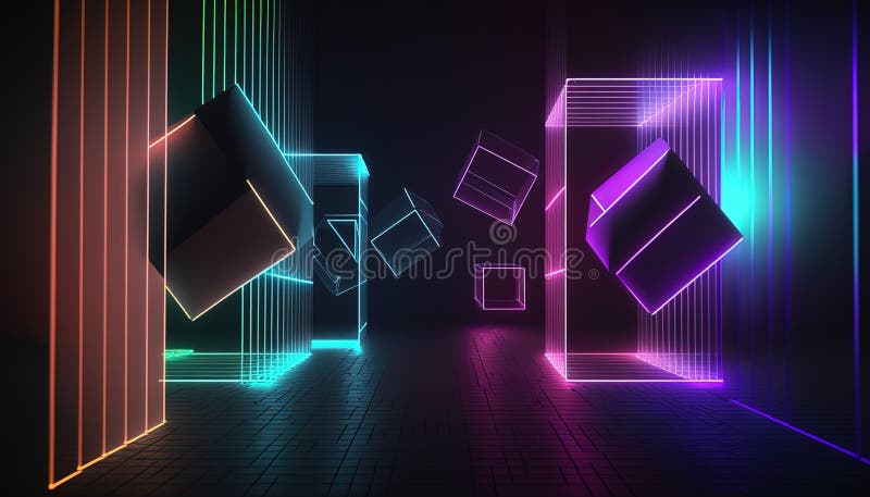 Virtual Reality Neon Room Second World Metaverse Created with ...
