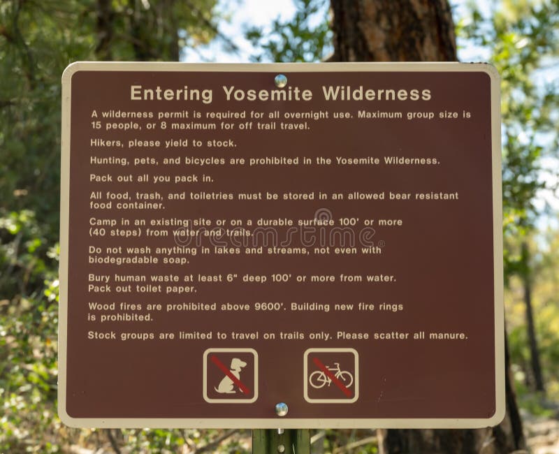 Entering Yosemite Wilderness Rules Sign Stock Photo - Image of text ...