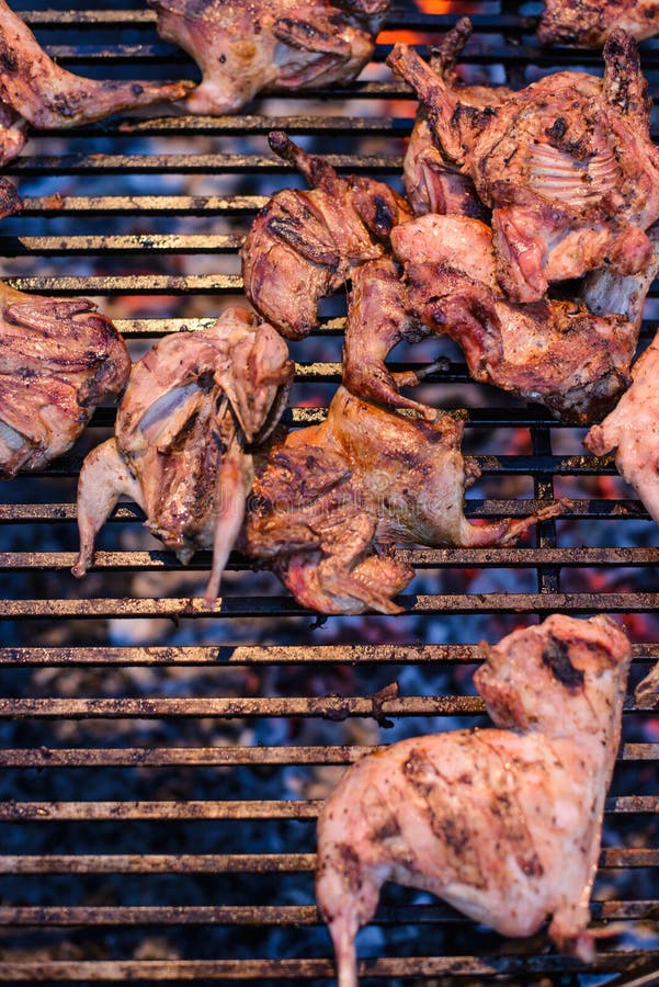 Codornices Asadas En La Rejilla De La Parrilla Imagen de archivo ...