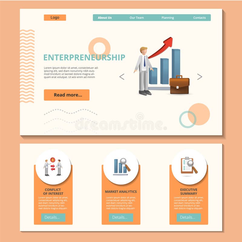 Enterpreneurship Flat Landing Page Website Template. Conflict of ...