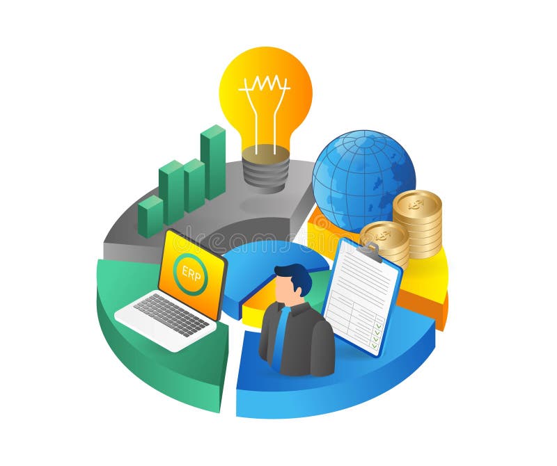 Enterprise Resource Planning ERP Pie Chart Isometric Flat 3d ...